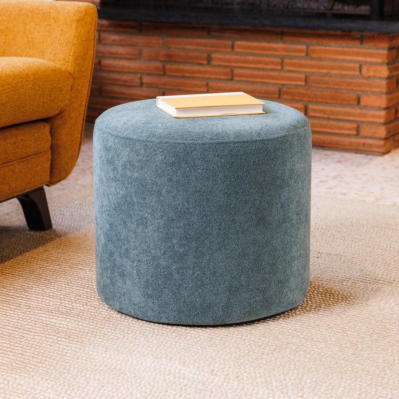 Alhome Linen Blue Pouf Malaysian Wood, Linen Fabric, Blue Color (40x40