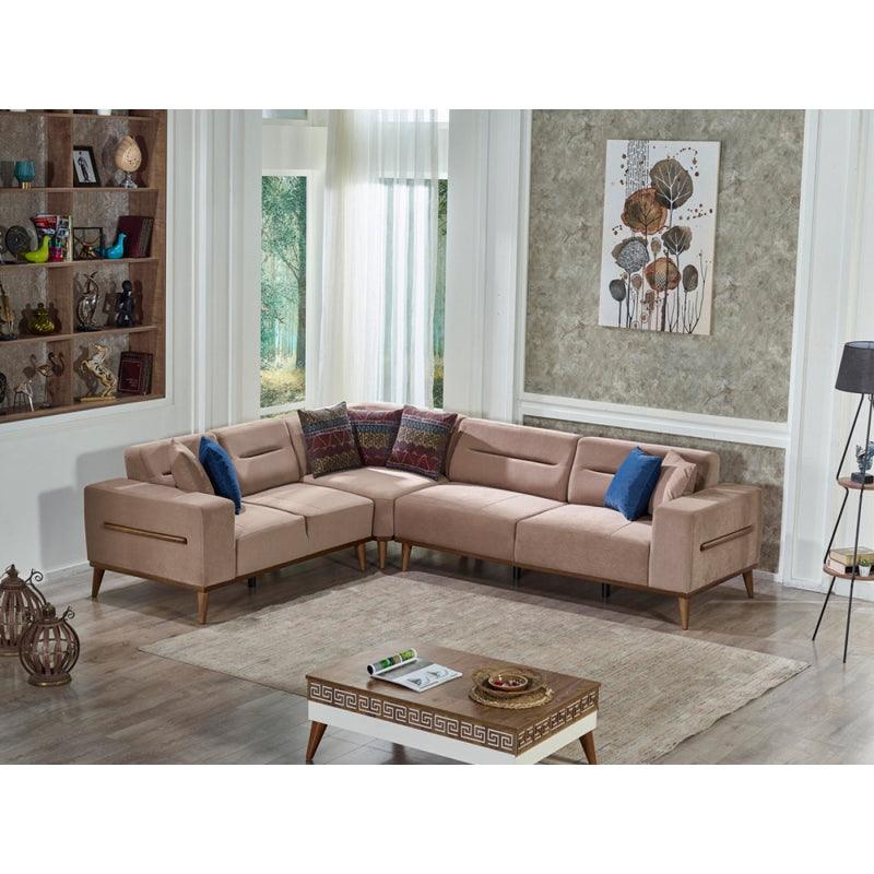 Explore our large variety of products with Velvet Beige L-Shaped Sofa ...